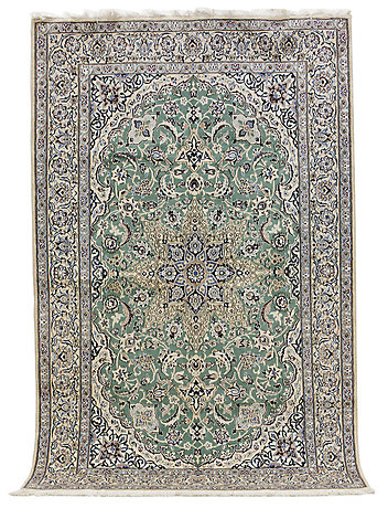 MATTA, Persisk, grön Nain med silkesinslag, (fine), 260 x 164 cm ...