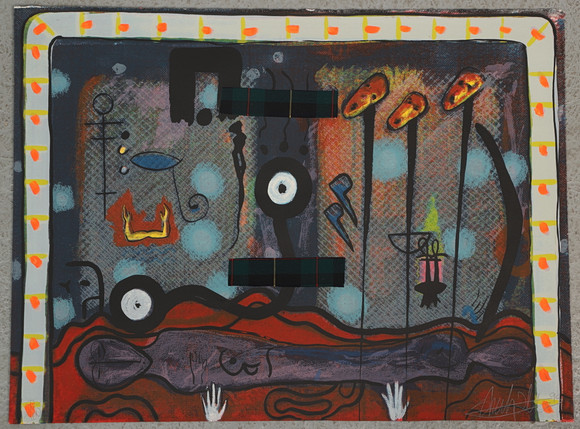 STUART FISHER. Colour lithography/mixed media, “Symbols Theatre ...