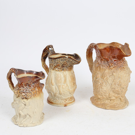 THREE 19TH CENTURY SALT GLAZED STONEWARE JUGS. Ceramics & Porcelain ...