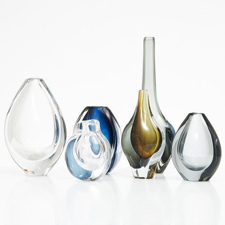 VASER, 6 st, glas, bl.a. Vicke Lindstrand, Göran Wärff, Sven Palmqvist ...