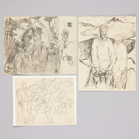 ERIK HAAMER. Three sketches, figure compositions. Art - Drawings ...