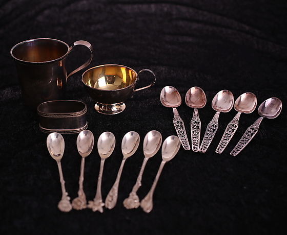 SILVER OBJECTS, 14 pieces, weight = 250 grams, 1900s. Silver & Metals ...