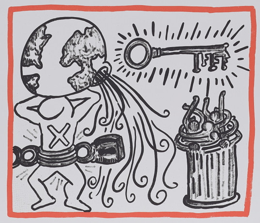 KEITH HARING. Nach. Lithografie, „Planet Earth“, unsigniert, KH Gallery ...