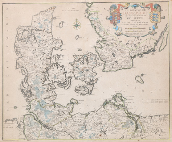 P. STARCKMAN. “Le Royaume de Danemarc”, reprint after original copper ...