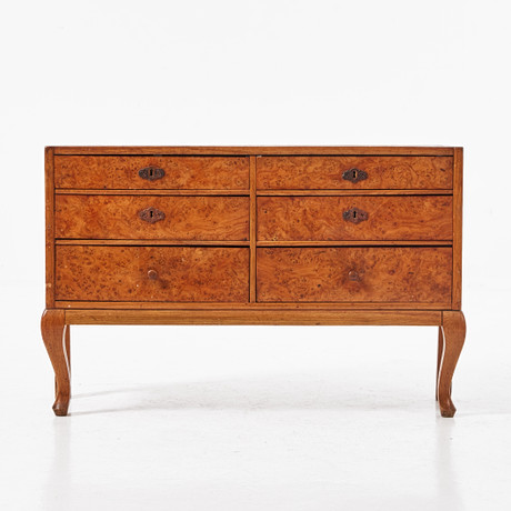 A hall dresser, low model, 1800/20th century, 6 drawers, veneered with ...
