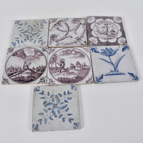 A set of 7 tiles, faience 18th century. Ceramics & Porcelain - European ...