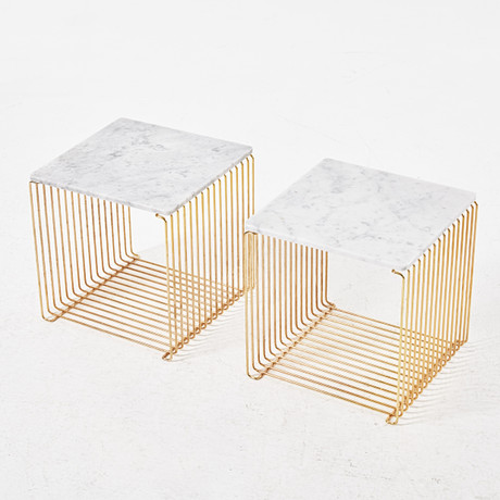 VERNER PANTON. “Panton Wire”, Table, 1 pair, marble top, Montana ...