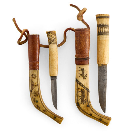 A pair of older Sámi knives, circa 1920, northern Sami, engraved ...