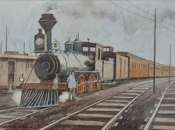 MARTIN GIMENO, WATERCOLOR ON PAPER, ROGERS STEAM LOCOMOTIVE “CAROLINA ...