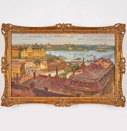 AXEL ERDMANN. Vy från Södermalm, Stockholm. Konst - Måleri - Auctionet