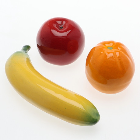 KARL ARTHUR FREDRIKSSON. sculptures, 3 pieces, fruits, ceramics ...