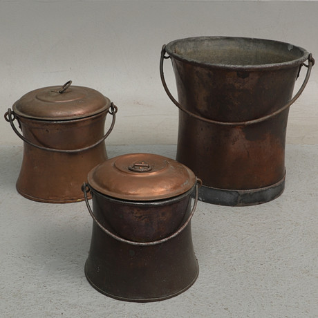 A set of 3 copper buckets, 1800/20th century. Silver & Metals - Pewter ...