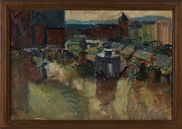 LAURA HOVLAND, attributed. City view with church and square, oil ...