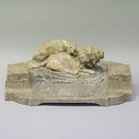 DESK STAND WITH SCULPTED LION PAIR, MARBLE. Art - Sculptures & Bronzes ...