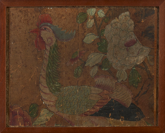 GOUACHE, on paper, China, 18th century, motif of phoenix bird at peony ...
