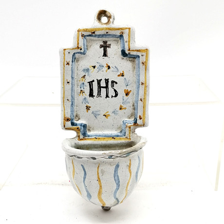 ANTIQUE CONTINENTAL FAIENCE RELIGIOUS HOLY WATER STOOP. Ceramics ...
