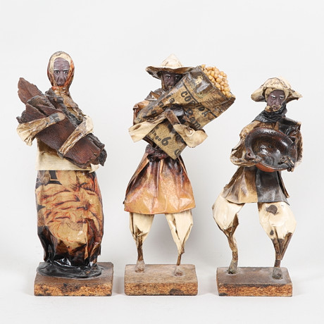 A set of three paper maché figurines, Mexican “folk art” local market ...