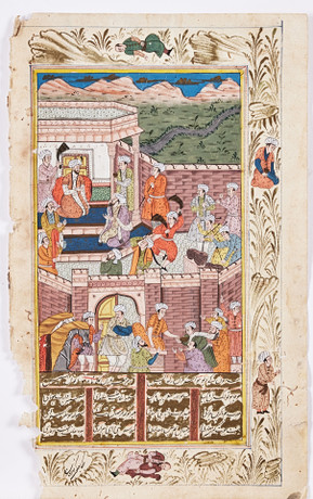 GOUACHE, Indo-Persian, 19th century, motif of figural scene, text ...