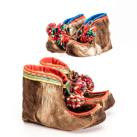 TWO PAIRS OF SAMI BEAKED SHOES, Made of Reindeer Leather and Reindeer ...