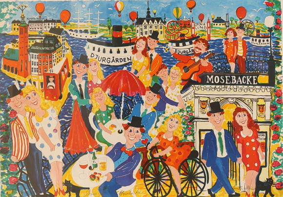 GUNILLA MANN. Litografía en color, «Dans på Mosebacke», firmada y ...
