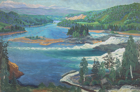 GUNNAR MODIN. River landscape with floating, oil on canvas, unsigned ...