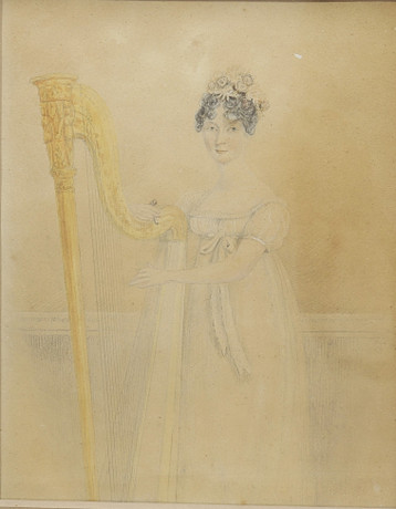 ENGLISH SCHOOL, 19TH CENTURY. Anna Maria Shaw (1795 - 1871) with harp ...