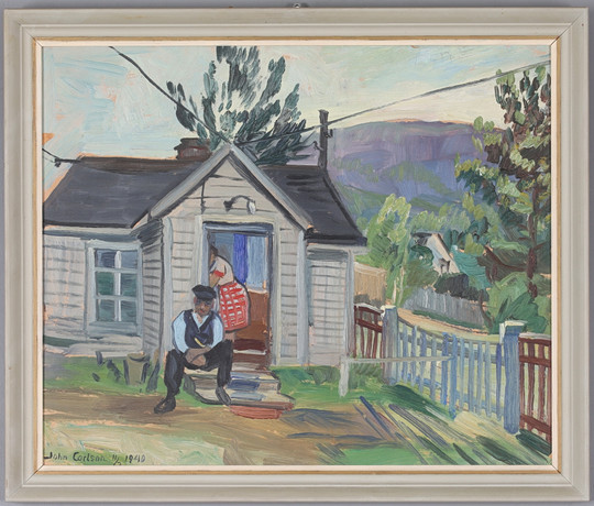 JOHN CARLSON. On the stairs, oil panel, signed and dated 1940. Art ...
