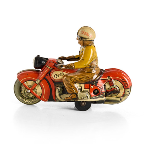 MEKANISK LEKSAK, motorcykel, "Charly 1005", Schuco, US Zone, Tyskland ...