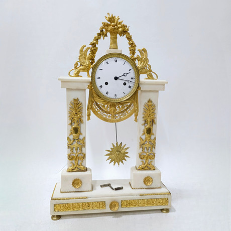 PORCH CLOCK FOR FIREPLACE OR TABLE, IN WHITE MARBLE AND GOLD-PLATED ...