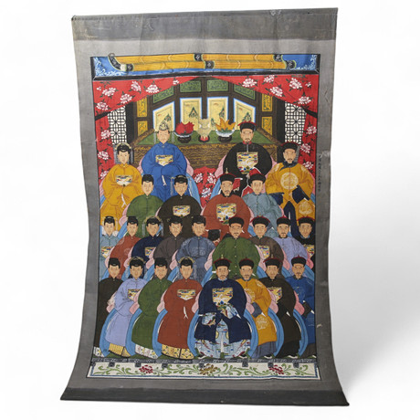 A portrait of the ancestor, gouache, 25 persons depicted. motif inspired from Qianlong (1736 ...