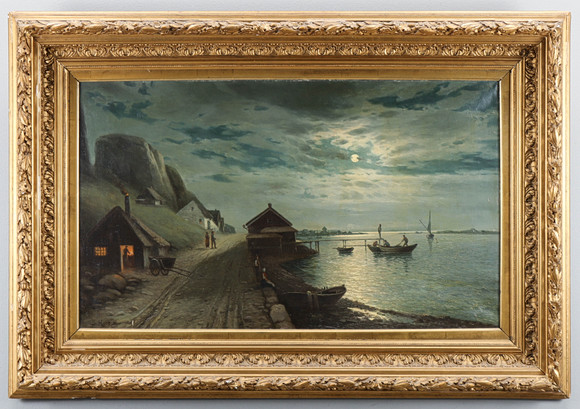 SIEGFRIED HASS. Månskenslandskap från Helsingör. Konst - Måleri - Auctionet