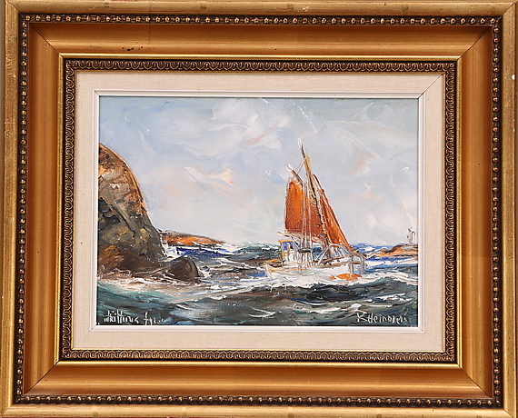 KURT ERIK HEINONEN. Sailing ship at a lighthouse, oil on canvas, signed ...