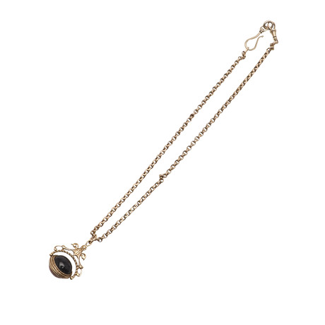 A 1960S 9CT GOLD AND GOLD STONE SPINNING FOB AND CHAIN. Jewellery ...