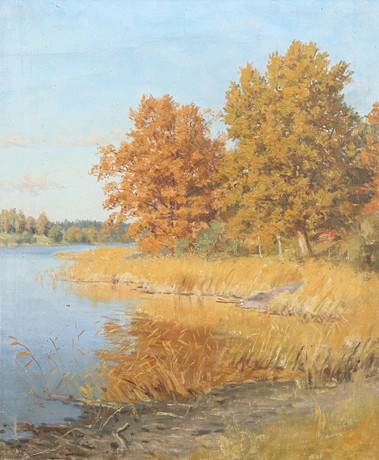 PETER ADOLF PERSSON (1862-1914). Oljemålning på duk. Höstlandskap med ...