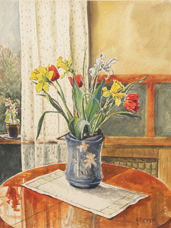 ANDERS OLSSON. Still life with spring flowers, watercolor, signed. Art ...