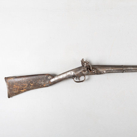FLINTLOCK DOUBLE BARRELED RIFLE, North Africa. 19th century. Weapons ...