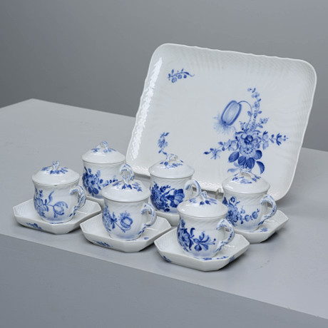 CREAM CUPS with SAUCER for 6 persons, “Blue bloom”, porcelain, Royal ...