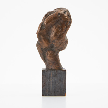 ANNA MIZAK (1939-2019) Portrait, patinated bronze, mounted on wooden ...