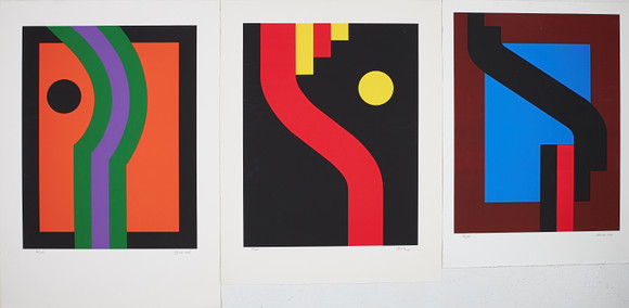 BENGT ORUP. 3 pieces, compositions, lithographs in colour, signed ...
