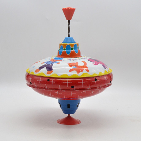LORENZ BOLZ, CAROUSEL SPINNING TOP, TIN TOY WITH MANUAL WINDING ...