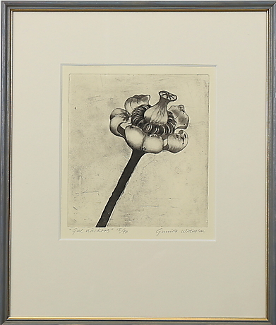GUNILLA WIDHOLM. Yellow water lily, etching no. 15/90, signed. Art ...