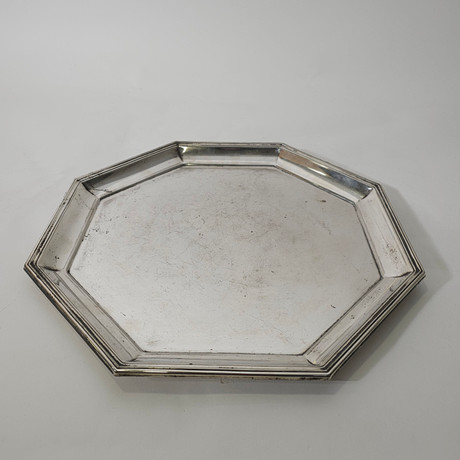 SILVER METAL TRAY, OCTAGONAL SHAPED WITH MOLDING, 20TH CENTURY. Silver ...
