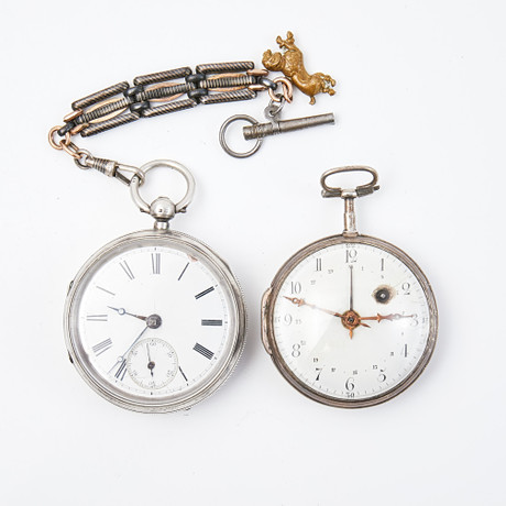 Two 18th/20th century spindle clocks, one with numbered movement and ...