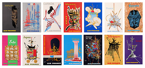 GEORGES MATHIEU. "Air France". 14 of 15 posters from the 1967 series ...