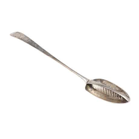 A GEORGE III IRISH SILVER "CELTIC-POINT" STRAINER SPOON. Silver ...
