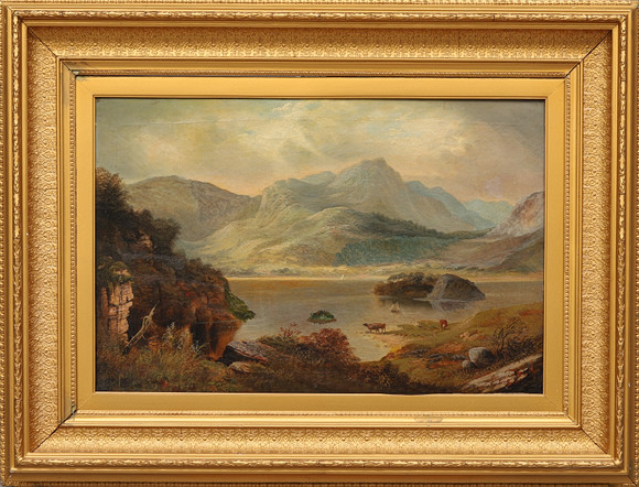 EDWARD PRIESTLEY. "Lake Buttermere", olja på duk, signerad. Konst ...