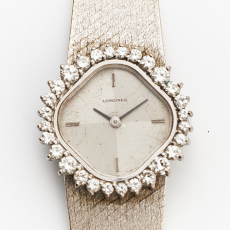 LONGINES, armbandsur, manuell, krans av 28 olikstora briljanter runt ...