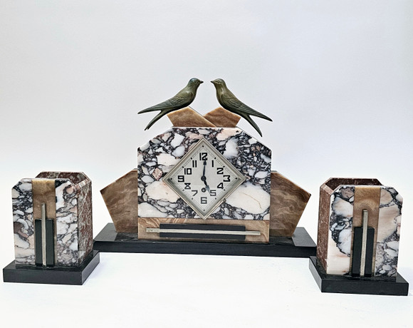 CLOCK WITH ART DECO TRIM IN COLORED MARBLE. Clocks & Watches - Mantel ...