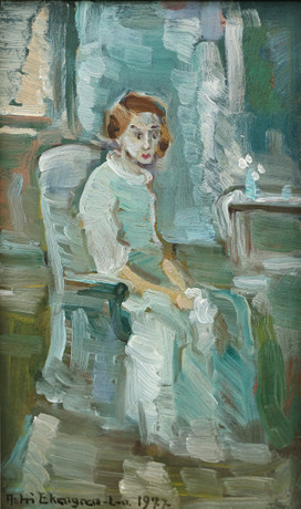 ASTRI EKENGREN–LARSSON. Woman in armchair, oil on panel, signed and ...