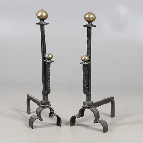 A PAIR OF 18TH CENTURY STYLE WROUGHT IRON FIRE DOGS. Furniture - Other ...
